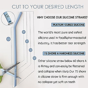 Tegion Pastel Color 14 Inch Extra Long Silicone Replacement Bent Straw for 40 oz Stanley Cup, Reusable Flexible Tall Drinking Straw for Quencher Tumbler with Handle,64 oz/1 Gallon Water Bottle-6 pack