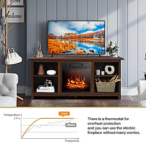 Electric Fireplace TV Stand for 65 Inch TV, 58 Inch Farmhouse Entertainment Center with 18" Fireplace, 6H Timer & Remote Control, 4 Storage Cabinet, Brown