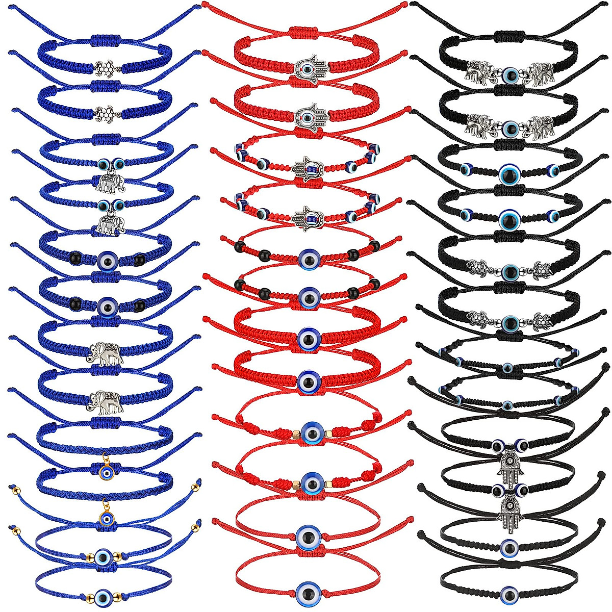 36 Pcs Evil Eye Bracelet Hamsa Bracelet Black Red Thread Adjustable Bracelets Handmade Beaded Lucky Amulet Bracelet with Eye Protection Bracelets for Women Girls