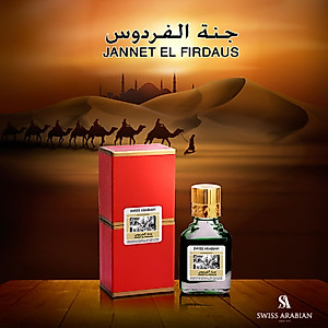 Swiss Arabian Jannet EL Firdaus Red - Luxury Products From Dubai - Long Lasting Perfume Oil for Unisex - Blend of Basil, Bergamot, Jasmine and Musk - Perfect for Date Night or Evening Out - 0.3 oz