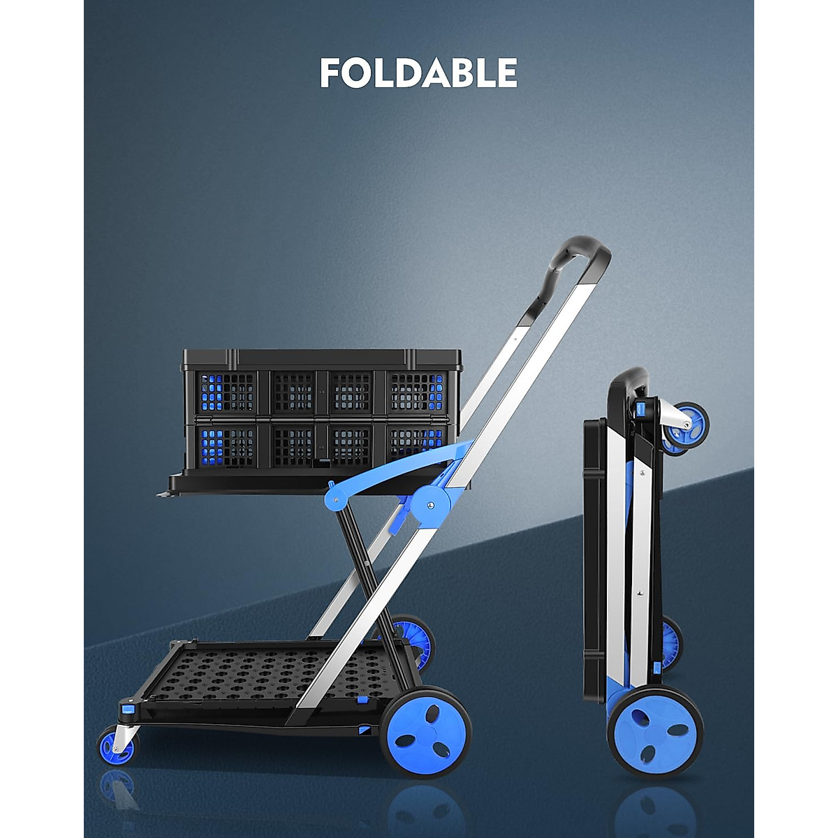 Collapsible Utility Cart Multi Use Functional Collapsible Shopping Carts 2-Tier Collapsible Shopping Cart with Baskets Carrito para Supermercado con Ruedas