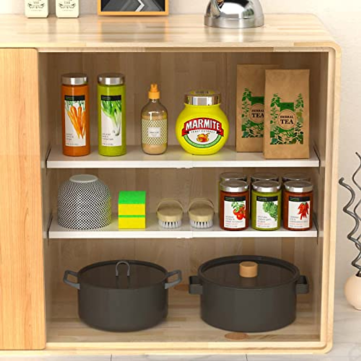 Cabinet Shelf Organizer Expentable Heavy Duty Metal Storage Shelves Organizer DIY Divider Separator Shelves for Cabinet Wardrobe Cupboard Kitchen Bedroom Closet, 2pack