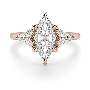 10K Solid Rose Gold Handmade Engagement Ring 3 CT Marquise Cut Moissanite Diamond Solitaire Wedding/Bridal Ring for Womens/Her Bridal Ring (7.5)