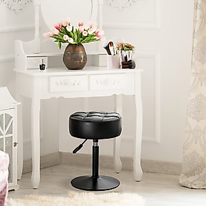 LUE BONA Adjustable Vanity Stool, 360°Swivel Vanity Chair Stool for Makeup Room, Black Stool Chair for Vanity, Small Faux Leather Vanity Stool for Bathroom, Living Room