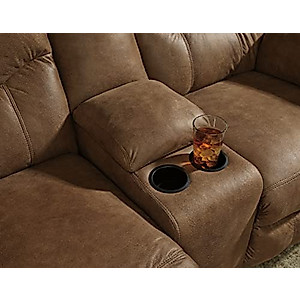 Signature Design by Ashley Boxberg Oversized Faux Leather Manual Double Reclining Loveseat with Center Console, Brown