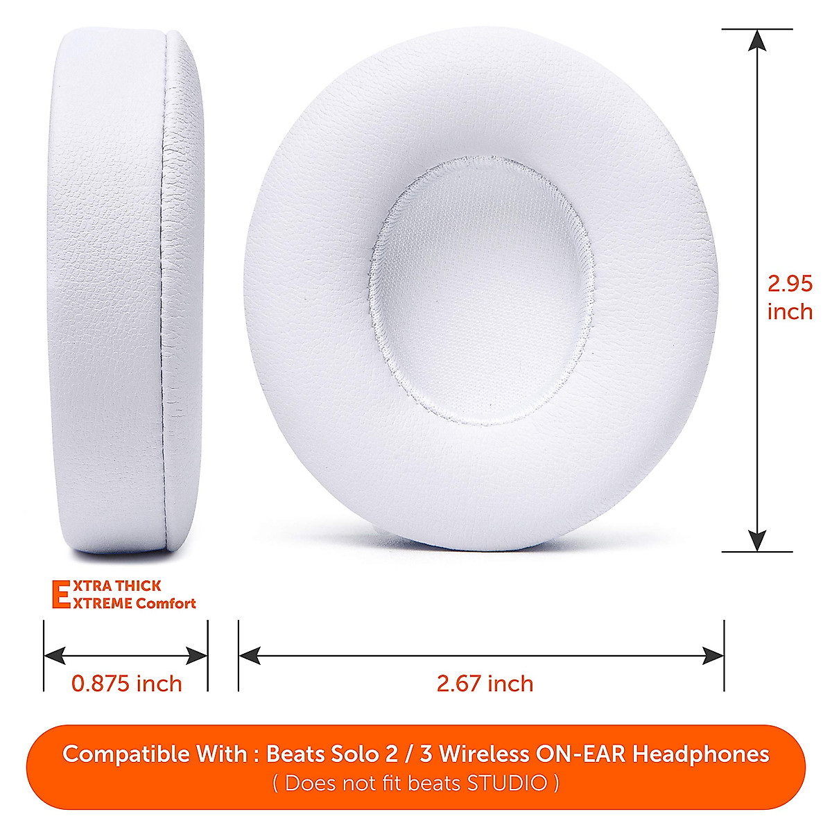 Wicked Cushions Replacement Ear Pads for Beats Solo 3 Wireless On Ear Headphones - Also fits Beats Solo 2 Wireless, Enhanced Noise Cancellation, Improved Comfort, Industrial Adhesive | White