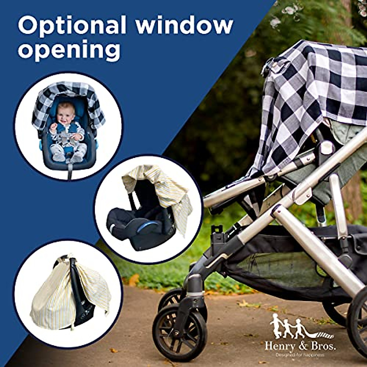 Henry&Bros. Baby Car Seat Cover - 5 in 1 Carseat Canopy and Nursing Cover - 100% Organic Cotton Breathable Privacy Shade (Golden Child Stripe)