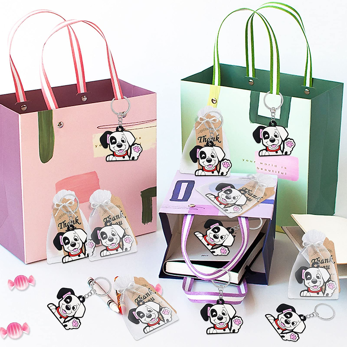 CiciBear 24 Pack Dalmatian Keychains Party Decoration for Guests, Dalmatian Themed Party, Baby Shower, School Party, Kids Birthday