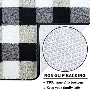 EARTHALL Buffalo Plaid Bathroom Rug Set 2 Pieces 20”x30”+20”x60”, Non Skid Washable Microfiber, Soft Absorbent Kitchen Rugs and Mats Set for Floor, Kitchen, Hallway, Bathroom, Laundry, Office