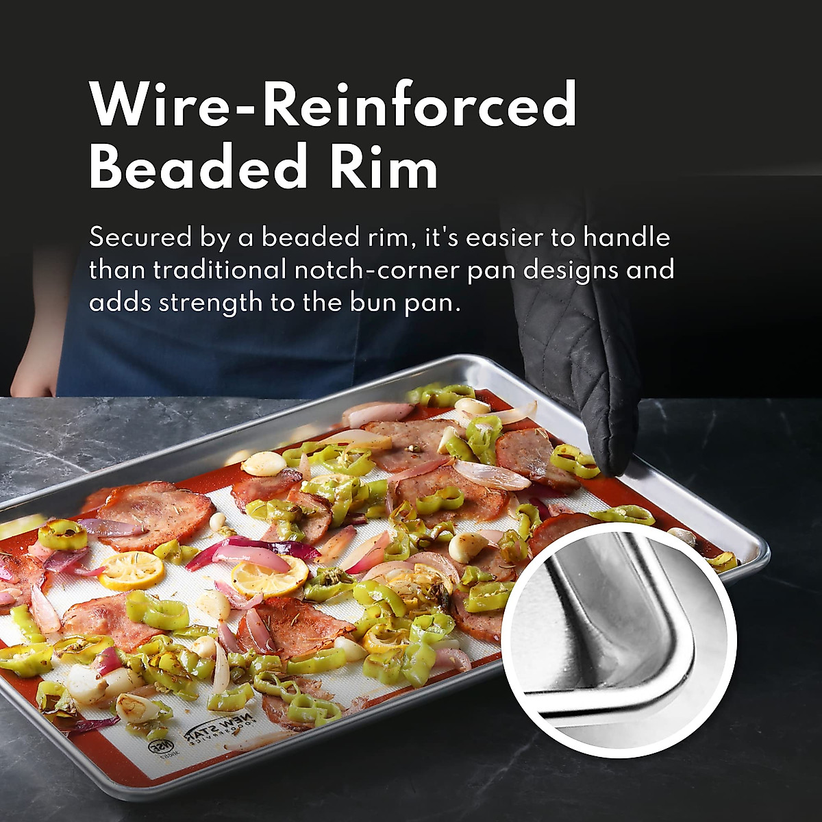 New Star Foodservice 38439 Commercial-Grade 18-Gauge Aluminum Sheet Pan/Bun Pan & Silicone Baking Mat Set, 13" L x 18" W x 1" H (Half Size)