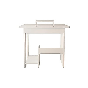 YQ JENMW 29in Computer Desk with Monitor Stand and Keyboard Tray for Small Space, Wood PC Laptop for Bedroom, Writing Table with Shelves for Kids, White
