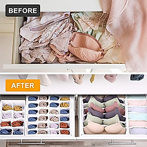 AzxecVcer 4 Set Sock Underwear Organizer,45 Cell Foldable Washable Odorless Fabric Drawer Organizers Storage Divider for Clothing, Baby Clothes, Bra, Panty, Socks, Scarf, Ties (White)