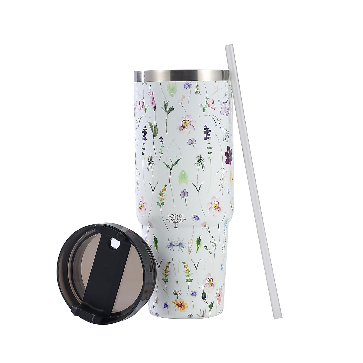 Beuty Floral 30 oz Tumbler with Lid And Straw,Stainless Steel Vacuum Insulated Travel Mug,Reusable Water Bottle Vacuum Travel Coffee Mug Cup,Gifts For Women Girls,Personalized Design Rose Gift Box