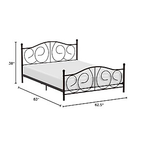 DHP Victoria Metal Platform Bed with Decorative Accent Headboard and Footboard, Adjustable Base Height for Underbed Storage, No Box Spring Needed, Queen, Bronze