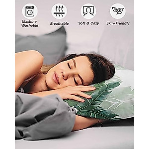 Edwiinsa Teal Tropical Leaves Pillow Covers Queen Size Set of 2 20x30 Bed Pillow, Farmhouse Turquoise Summer Leaf Plush Soft Comfort for Hair/Skin Cooling Pillowcases with Envelop Closure