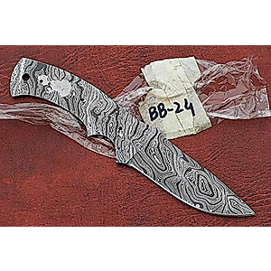 8.5 inches long Drop point blank blade skinning knife, hand forged Damascus steel 4.5" scale space with 3 Pin hole & an inserting hole space 3.75 inches cutting edge