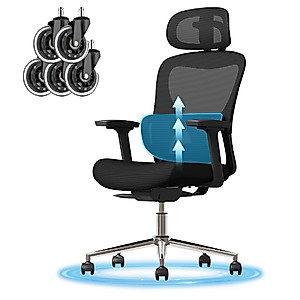 GABRYLLY Ergonomic Mesh Office Chair, Home Desk Chair with Adjustable Lumbar Support, 3D Armrest, Headrest, 4-Level Tilt Back, High Back Ergonomic Chairs with Wide Cushion Seat