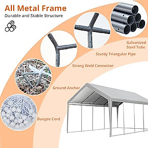 ACONEE Carport 13×25 FT Heavy Duty Car Canopy with Ventilated Windows, Removable Sidewalls & Zipper Doors, Portable Garage Boat Shelter Tent Outdoor, Waterproof All-Season Tarp for SUV, Car, Truck