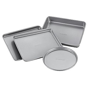 Farberware Bakeware Steel Nonstick Toaster Oven Pan Set, 4-Piece Baking Set, Gray