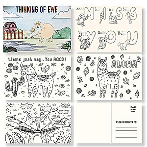 25 Colorable Postcards for Kids or Teachers- Bulk Assortment Value Pack – Variety of Blank 4x6 cards to say Miss You, Thinking of you, Hello to Family, Friends, Teachers, and Students. (Variety)