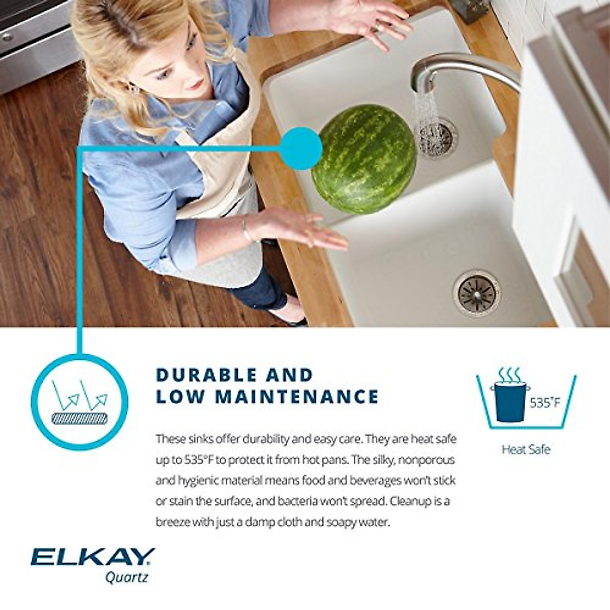 Elkay Quartz Luxe ELXH3322RPA0 Parchment Offset 60/40 Double Bowl Top Mount Sink with Aqua Divide