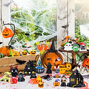Soaoo 20 Pcs Halloween Miniature Figurines Resin Pumpkin Ghost Ornaments Halloween Garden Miniature Landscape for Halloween Party Village Bonsai Crafts Outdoor Home Garden Decor