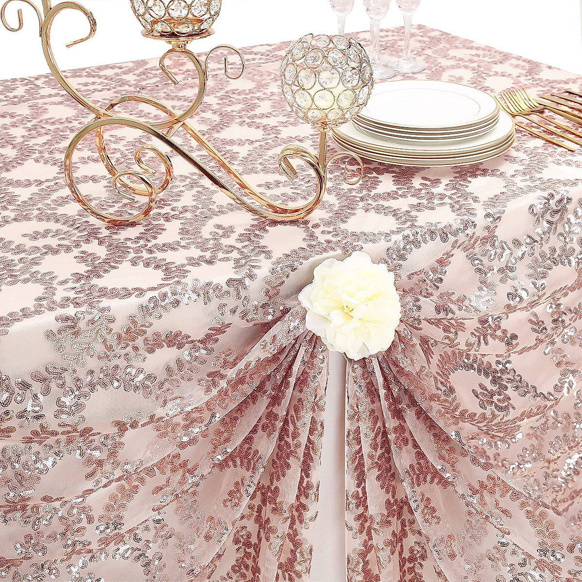 B-COOL Sequin Tablecloth Rose Gold Table Decorative Tablecloth Luxurious Vine Sparkly Tablecloth Ultimate Glam Inspired Wedding Graduation Event 90x156inches