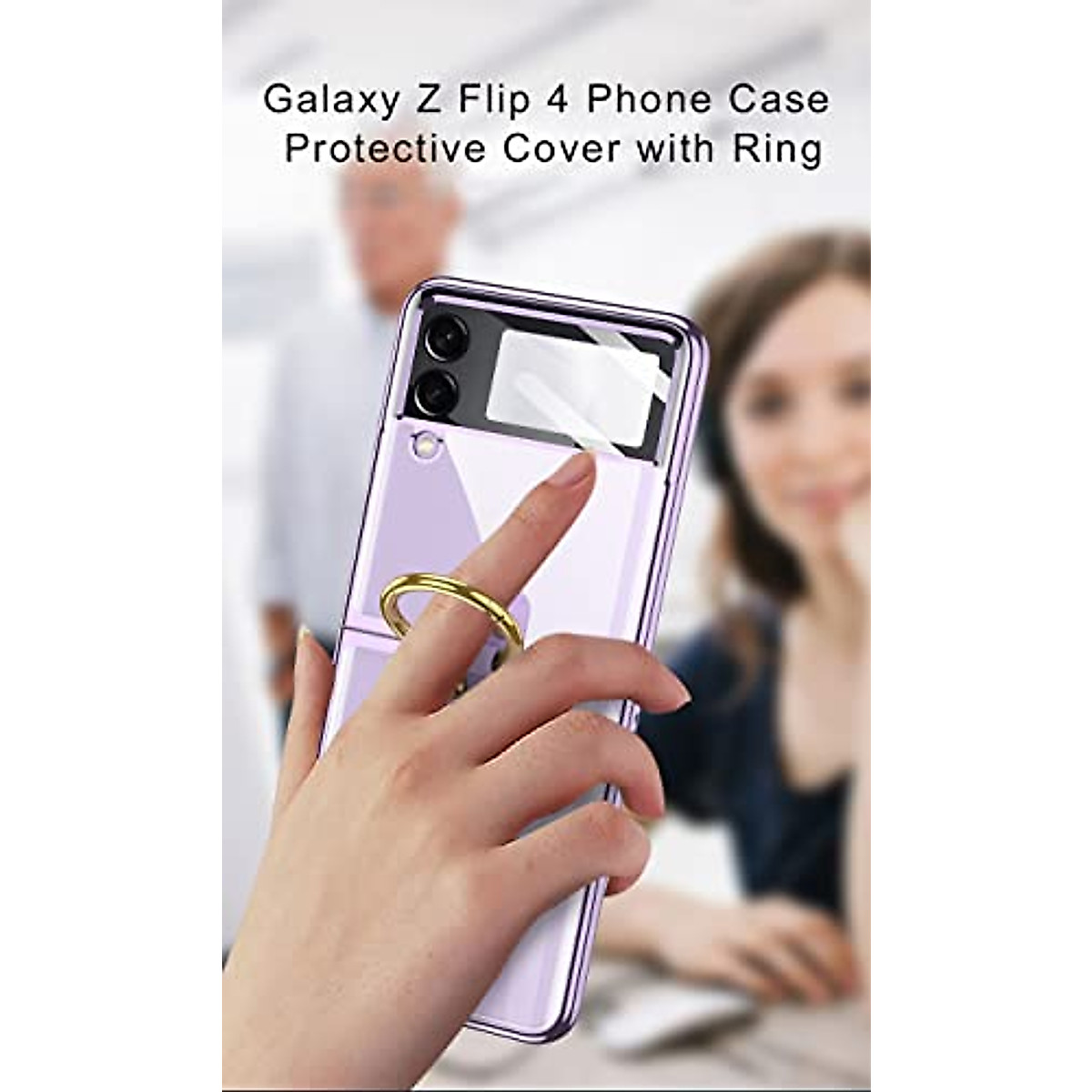 FYTON Galaxy Z Flip 4 Case with Ring, Ultra-Thin Electroplated Frame Z Flip 4 Case with Ring Holder, Anti-Scratch Shockproof Protective Cover with for Samsung Galaxy Z Flip 4 5G (2022), Lavender
