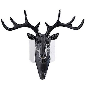 6.69"x7.28" Black Creative Antler Home Decoration Resin Hook Wallhook for Key Personality Animal Deer Head Free Punch Towels Wall Hook