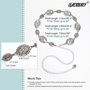 LEACOOLKEY Women Silver Western Concho Chain Belt Boho Metal Western Cowgirl Chain Belt for Dress Adjustable
