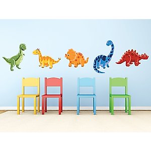 Sunny Decals Dinosaur Wall Decal - Set of 5 Removable Fabric Kids Wall Stickers