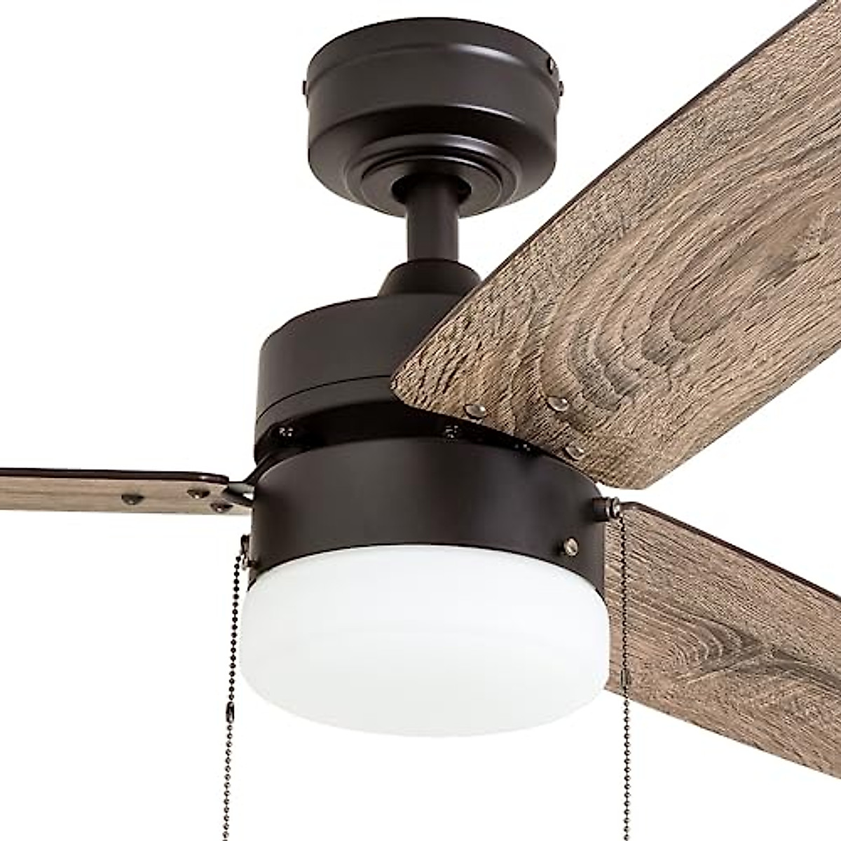 Prominence Home Reston, 42 Inch Modern Farmhouse LED Ceiling Fan with Light, Pull Chain, Dual Mounting Options, Dual Finish Blades, Reversible Motor - 51015-01 (Bronze)