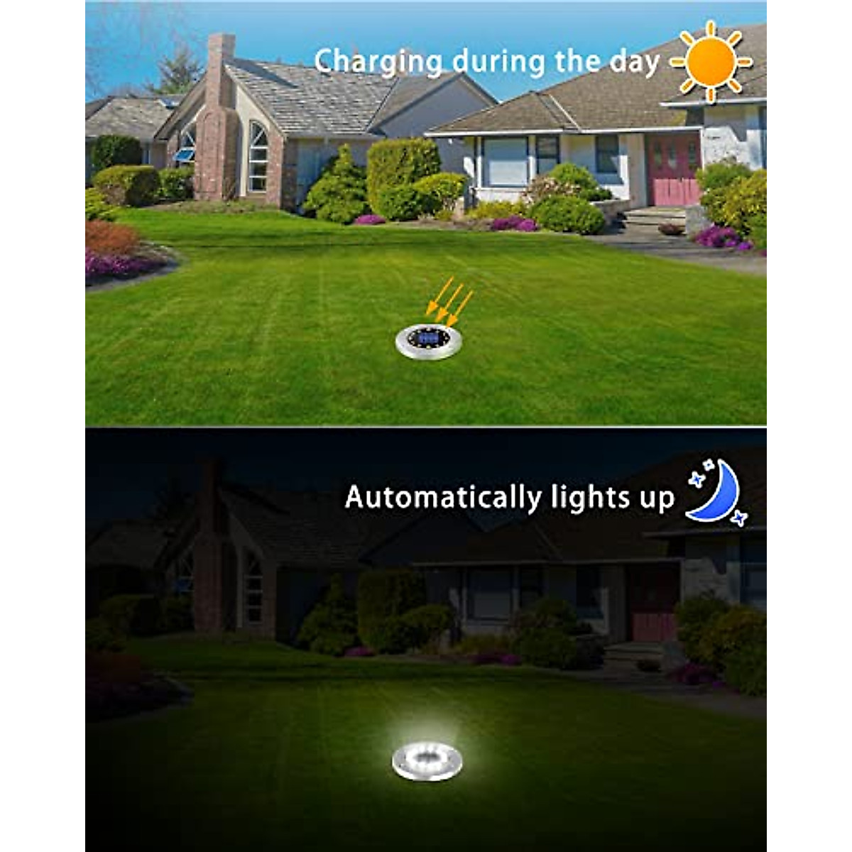 Coroor Solar Ground Lights, 12 LED Waterproof Garden Lights Outdoor Bright In-Ground, Solar Disk Lights Outdoor Decorations for Pathway Yard Lawn Patio Walkway Pool(8 Packs White)