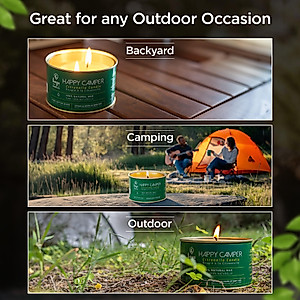 Happy Camper 12 oz Citronella Candle, All Natural with Beeswax and Coconut Oil, Camping Essentials and Bug Spray Alternative, Citronella Candles Outdoor Decor, 26 Hour Burn Time