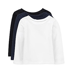 The Children's Place baby girls And Toddler Long Sleeve Basic Layering T-shirt T Shirt, Black/Tidal/White 3 Pack, 18-24 Months US