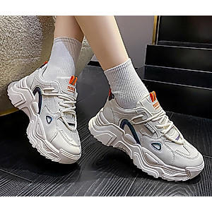 VV87 Women's PU Breathable Casual Walking Running Shoes Platform Fashion Sneakers Beige 6 US