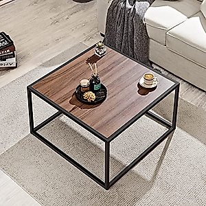 SAYGOER Farmhouse Coffee Table Rustic Wood Coffee Tables Mid Century Modern Coffe Tables for Small Spaces Simple Square Low Center Table for Living Room Home Office Boho Style, Walnut