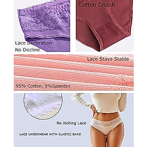 Knowyou Cotton Underwear Cheeky Panties for Women - Lace Waist Bikinis Breathable Hipster 7 Pack