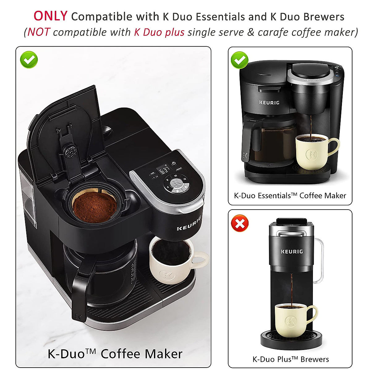 Reusable 8-12 Cup Basket Gold Mesh Coffee Filter for Keurig K-Duo Essentials and K Duo Brewers Machine, Replaces your Paper Coffee Filters, BPA Free (1 Pack)