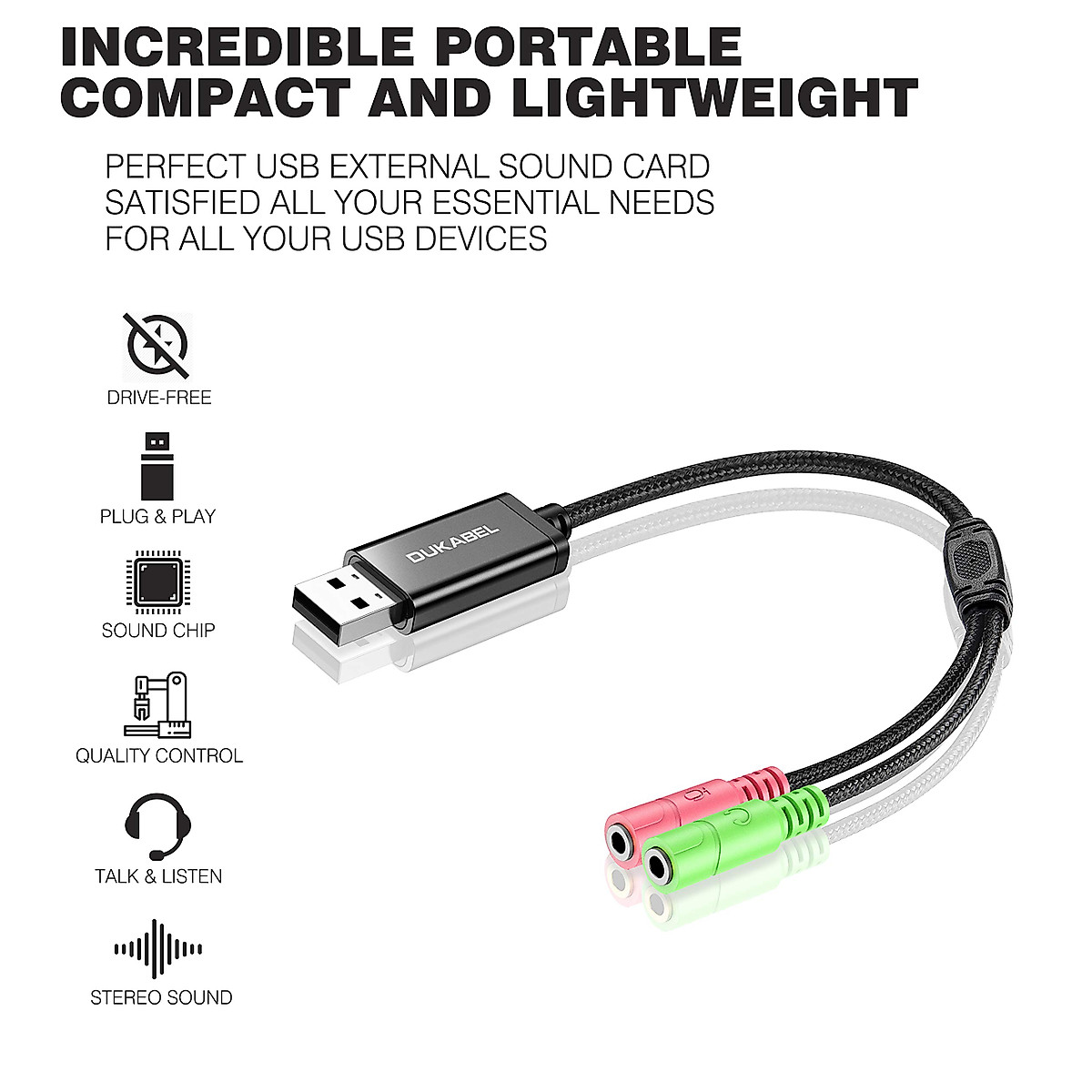 USB Audio Adapter, DuKabel USB to 3.5mm Jack TRS AUX Adapter for Built-in Chip USB Sound Card for Headset with Separate Plug TRS 3 Pole Microphones [Metal Housing & Durable Braided / 9.8inch]