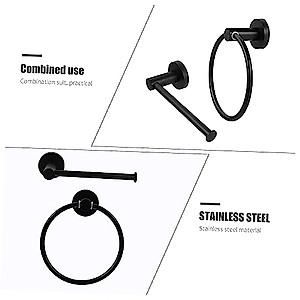 Uonlytech 6 pcs Hand Rack Towel Hanger and Cabinet with Hook Wall Paper Rod Wall-Mounted Rustic Supplies Black Holder Tissue Steel Toilet Practical Hardware Storage Dispenser