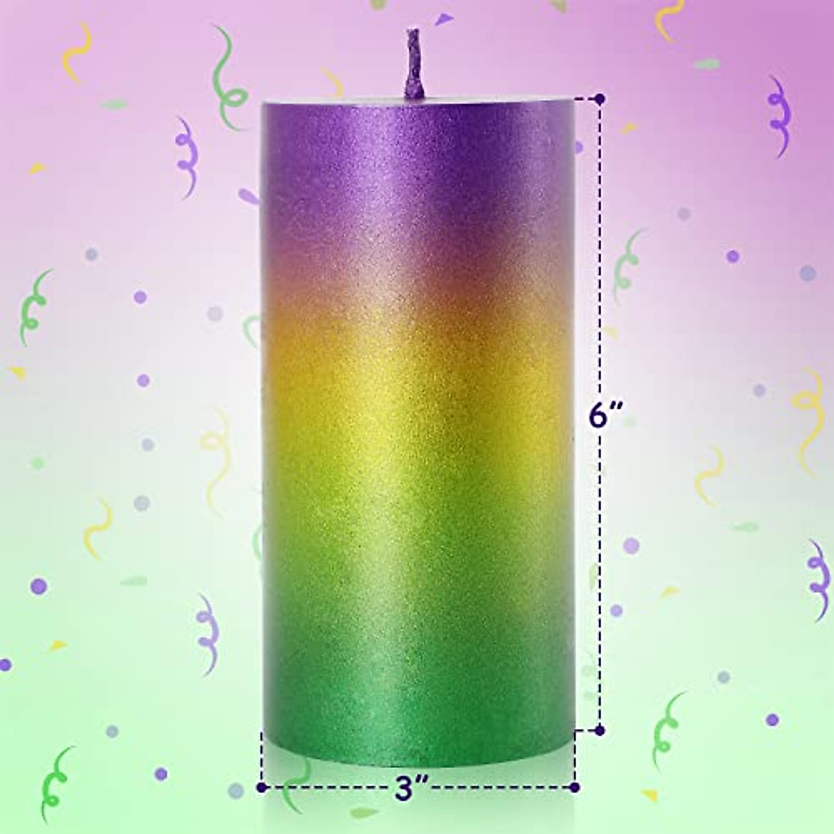 Tuitessine Mardi Gras Pillar Candle 3x6 Inches Unscented Dripless Candle Mardi Gras Party Table Decorations New Orleans Masquerade Party Supplies Metallic Purple Gold Green - 1 Pack