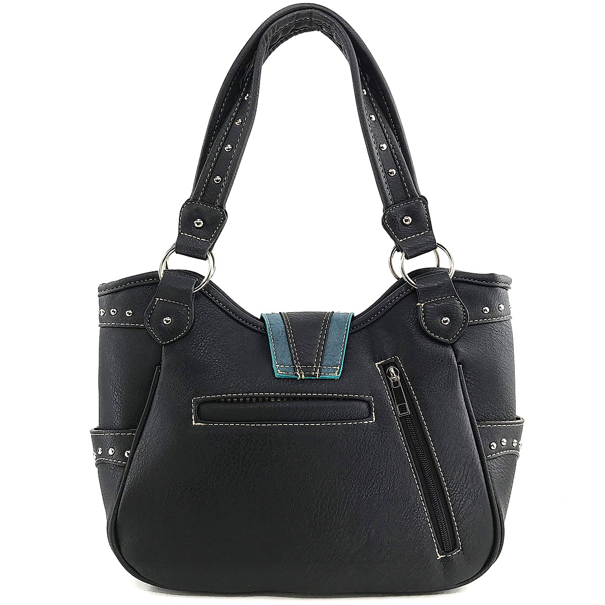 Zelris Floral Poppy Buckle Western Women Conceal Carry Tote Handbag Purse Set (Black)