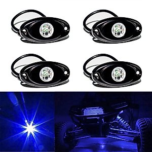 YONEDA LED Rock Lights 4PODS Waterproof LED Neon Underglow Light for Car Truck ATV UTV SUV Offroad Boat Underbody Glow Trail Rig Lamp (Blue)