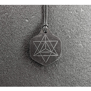 Wallystone Gems Shungite - Men's Jewelry - Merkaba - Sacred Geometry formulas Universe - Shungite Stone Type II - Pendant Necklace
