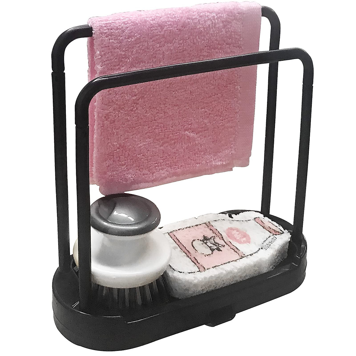 3 in 1 Sponge Holder Sink Caddy, Dish Cloth Hanger + Soap Rack + Sink ，with Drain Pan, for Kitchen Sink or Bathroom Storage,Sponge Brush Soap Dish Dishcloth RackStopper Holder