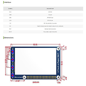 Coolwell Waveshare 2.7inch E-Ink Display HAT Epaper Display 264x176 Black White Color E-Paper Screen for Raspberry Pi 4B+ 4B 3B+ 3B 2B+ Zero Jetson Nano Ardui