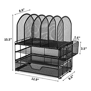 ORDROLL Desk Paper Organizers and Accessories - 4-Tier Paper Letter Tray Organizer with File Holder,Drawer and 2 Pen Holders,Desk Accessories & Workspace Organizers for Office,School,Home (Black)