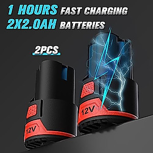 PULITUO Cordless Electric Ratchet Wrench 3/8", 12V Power Ratchet Tool Kit 37 Ft.Lbs (50 N.m) with 2-PACK 2000mAh Lithium-Ion Batteries, 45 Min Fast Charger, Variable Speed 10 Sockets