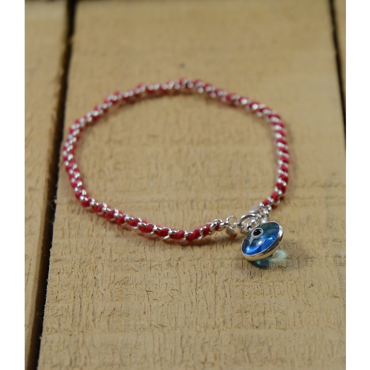 Protection Evil Eye Bracelet - Lucky Blue Evil Eye Charm - 7 Inch Women's Sterling Silver Jewelry - Best Kabbalah Red String Bracelets for Women